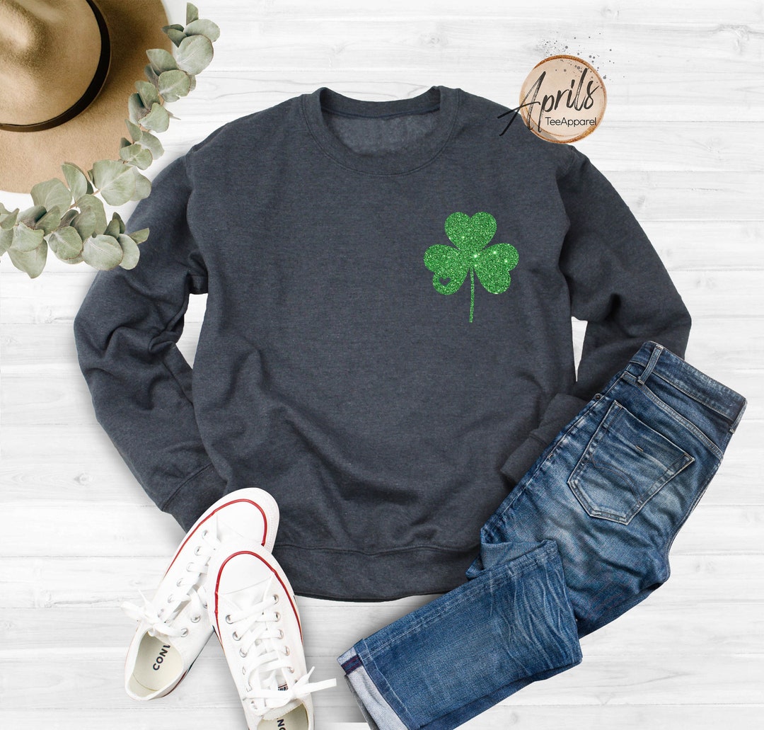 Pocket Clover Heart Sweatshirt, Shamrock Sweatshirt, Clover Hoodie ...