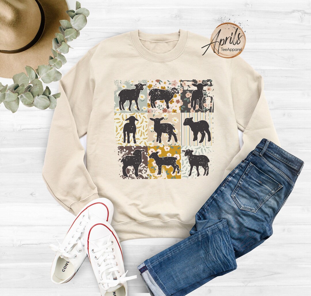 Boho Floral Lamb Sweatshirt: Cottagecore Farmhouse Style Hoodie - Etsy