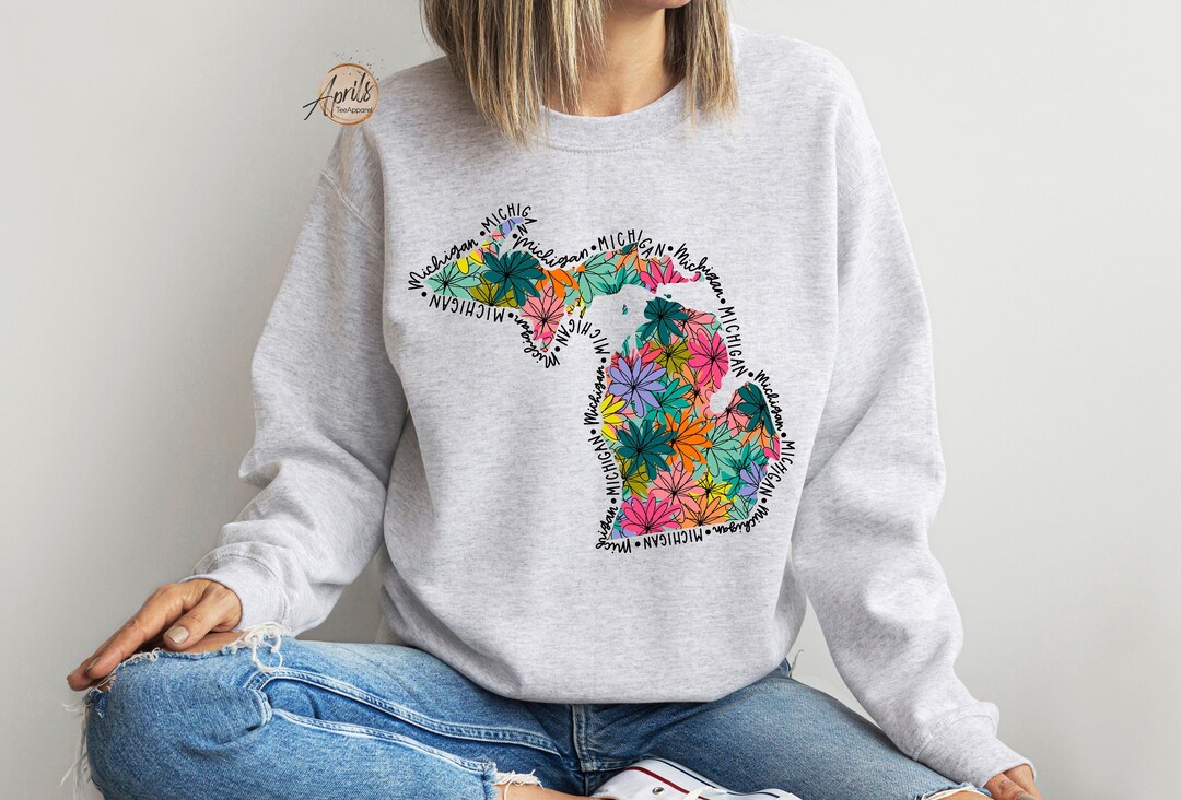 Michigan Floral Map Sweatshirt or Hoodie: Midwest Gift - Etsy