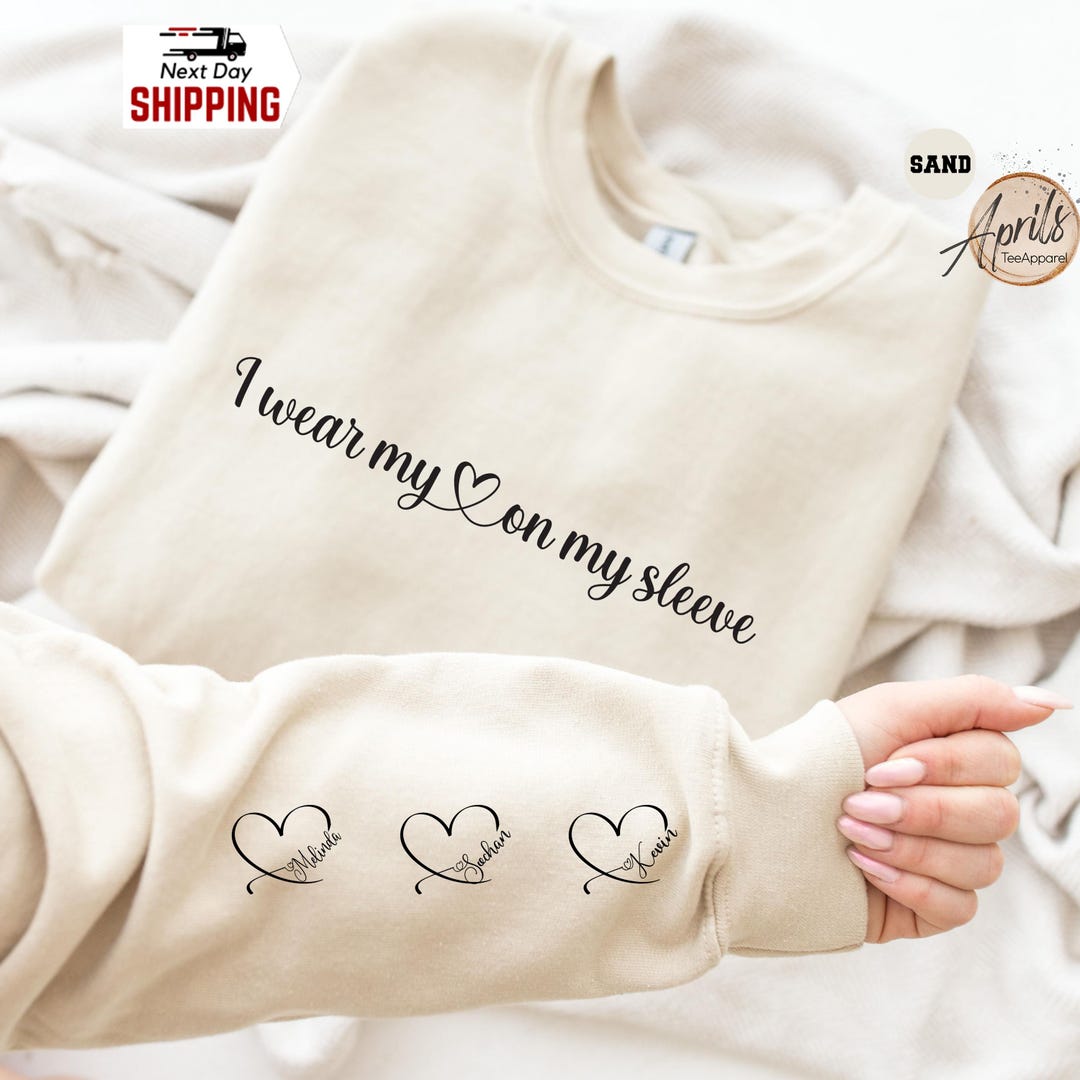 Personalized Name Sleeve Sweatshirt: Custom Heart Hoodie - Etsy