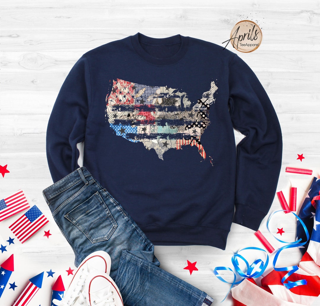 Retro USA Map Sweatshirt, Distressed Map Hoodie, USA Hoodie, United ...