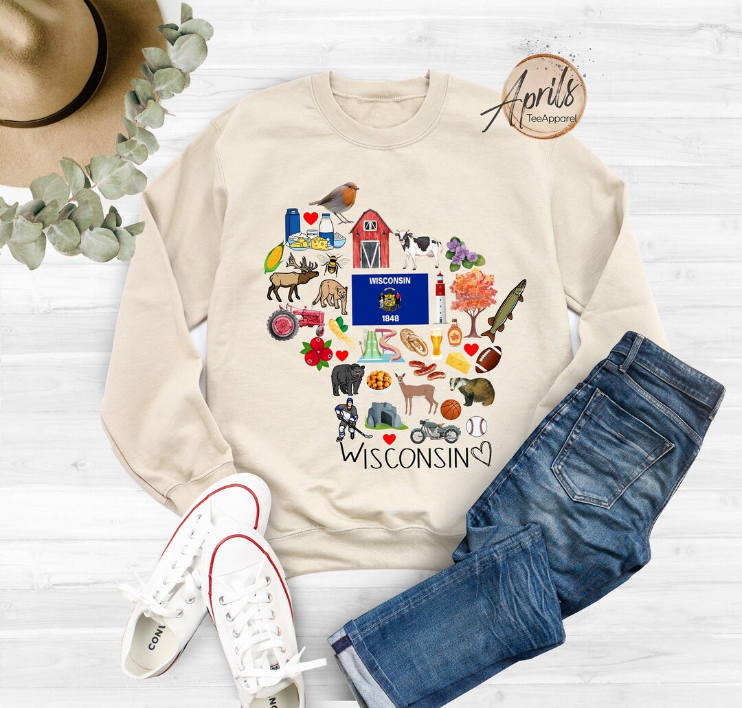 Wisconsin Map Sweatshirt: State Pride Souvenir Gift - Etsy