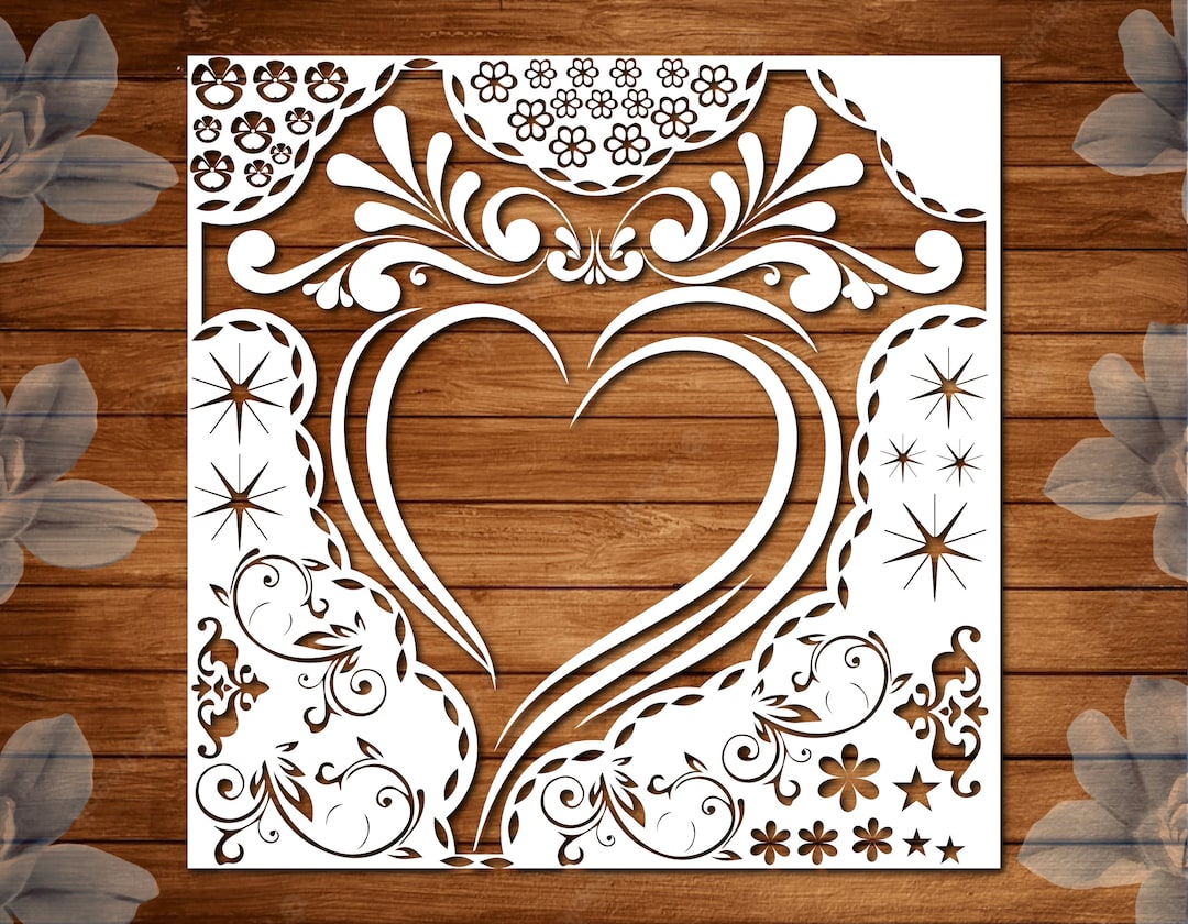 Blank Heart Frame, Papercut Template, Papercutting JPEG, PNG for Hand ...