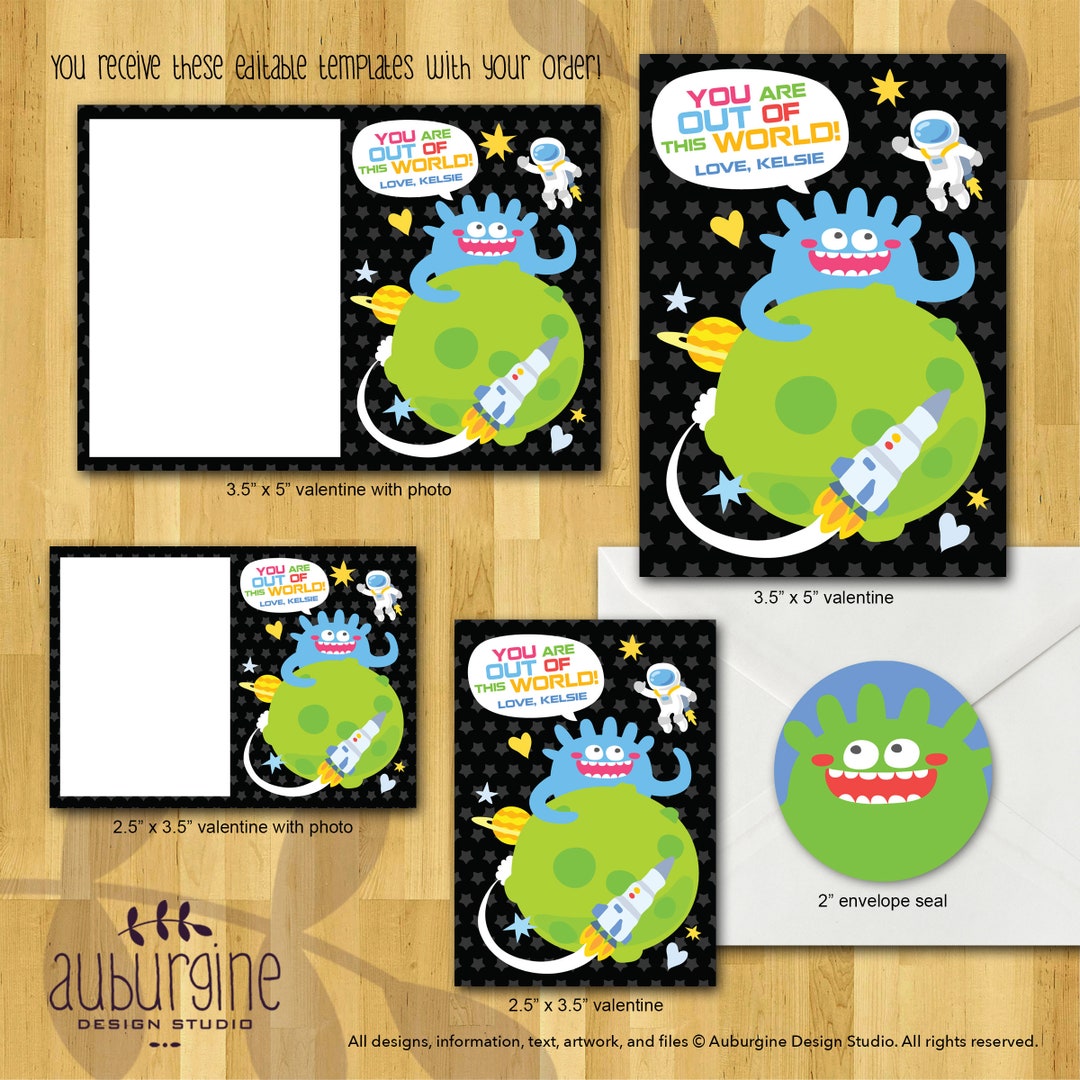 Alien Valentine Classroom Cards Template Editable Customize and Print ...