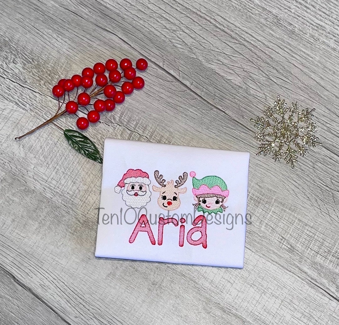 Girls Christmas Santa Reindeer and Elf Girl Embroidered Shirt - Etsy
