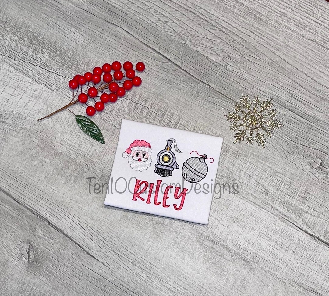 Christmas Santa Train and Jingle Bell Trio Sketch Embroidered - Etsy