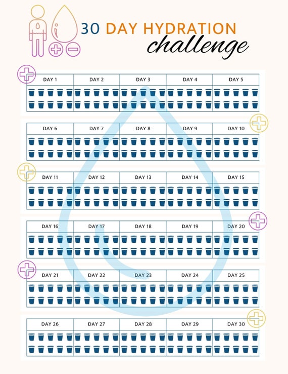 30 Day Hydration Challenge Water Tracker Water Diary - Etsy