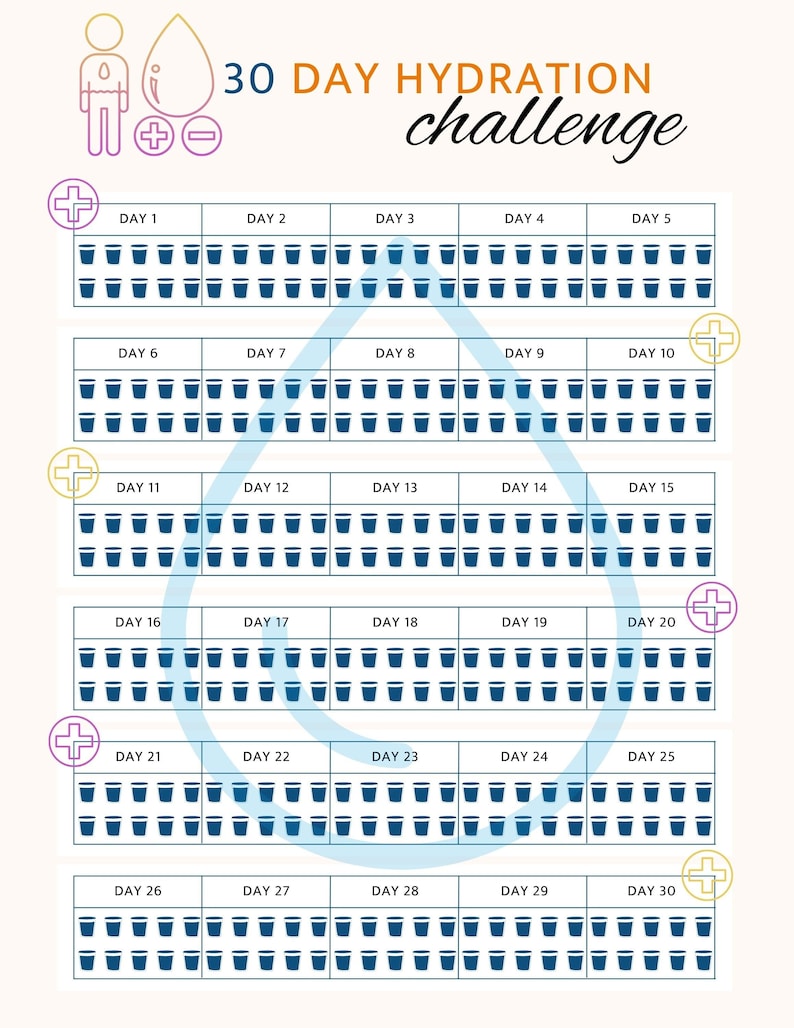 30 Day Hydration Challenge, Water Tracker, Water Diary, - Etsy