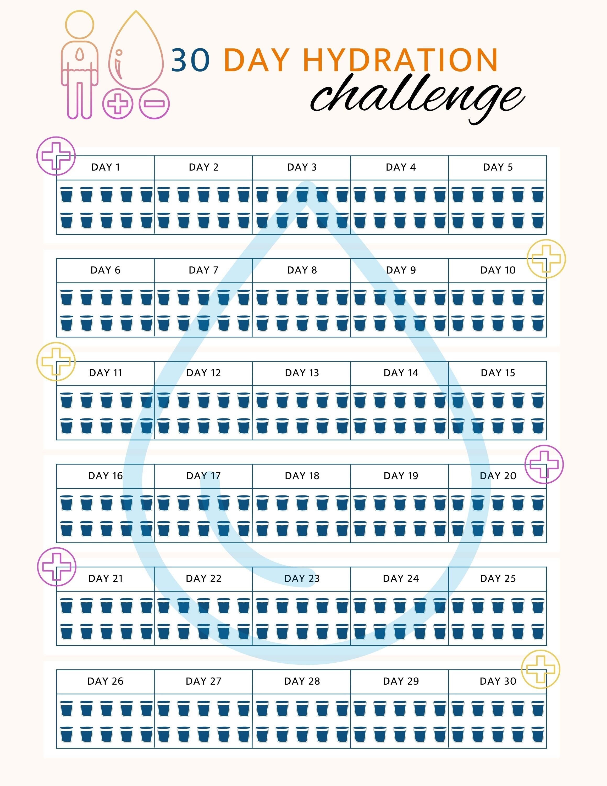 30 Day Hydration Challenge, Water Tracker, Water Diary, - Etsy