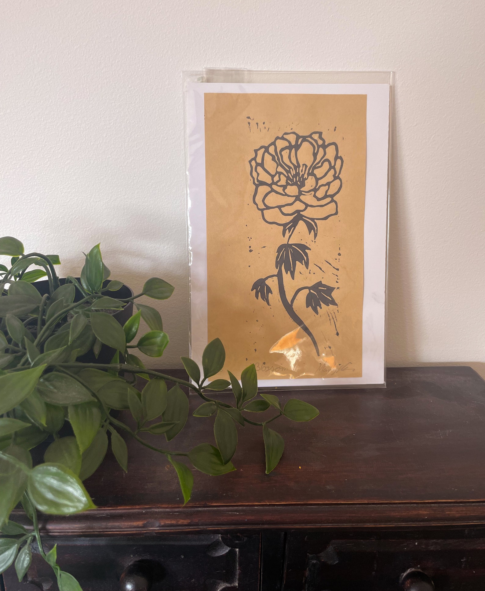 Peony Linocut Print | Botanical Art | Cottagecore Print | Peony Art ...