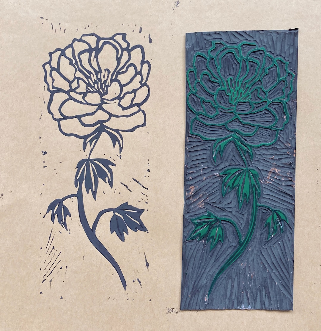 Peony Linocut Print | Botanical Art | Cottagecore Print | Peony Art ...
