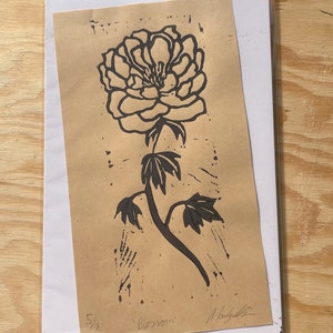 Peony Linocut Print | Botanical Art | Cottagecore Print | Peony Art ...