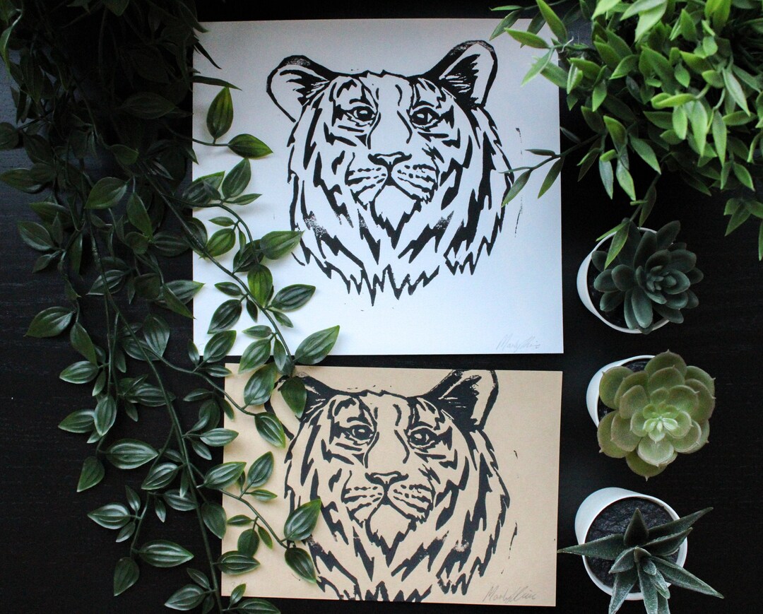Tiger Linocut Print | Original Artwork - Etsy
