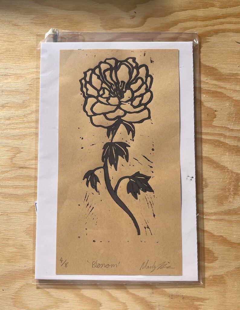 Peony Linocut Print | Botanical Art | Cottagecore Print | Peony Art ...
