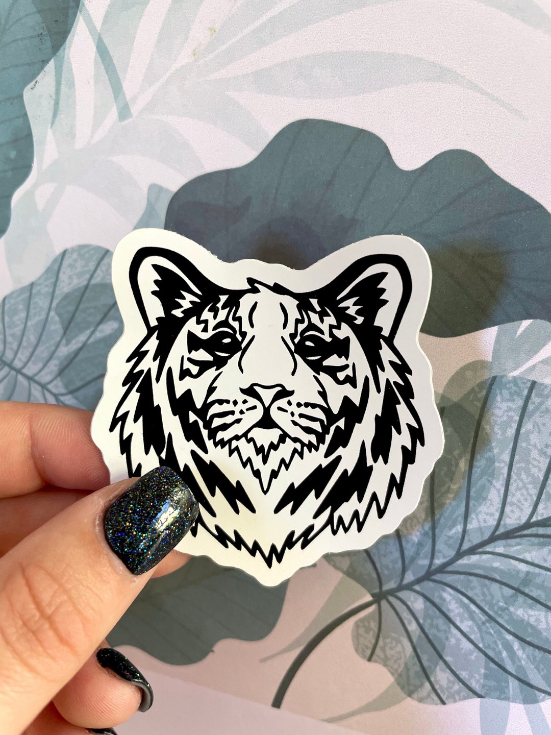 Black and White Tiger Vinyl Sticker, Laptop Decal, Water-bottle Sticker ...