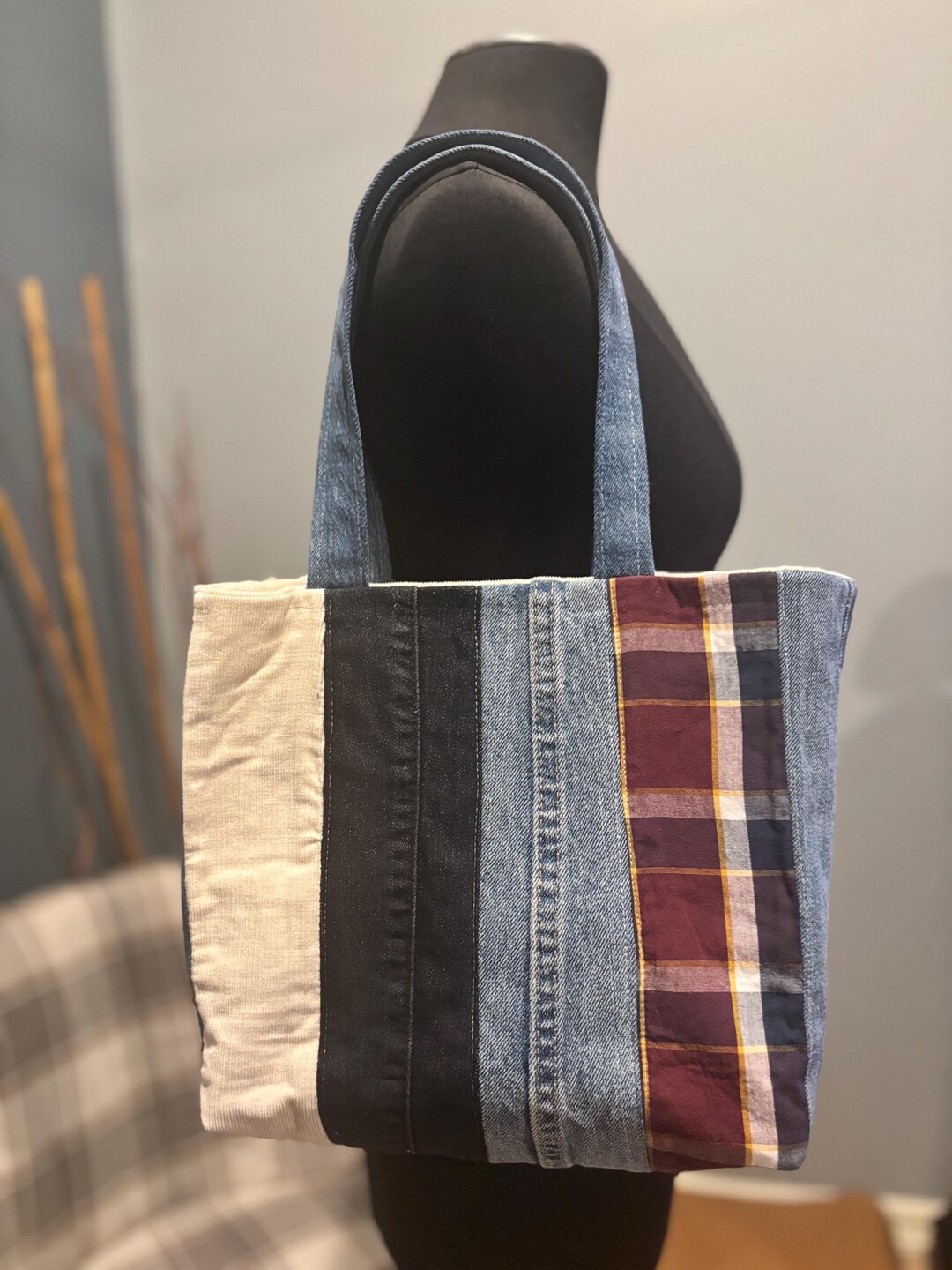 Upcycled Denim Tote Bag | Handmade Patchwork Tote With Inner Pockets ...