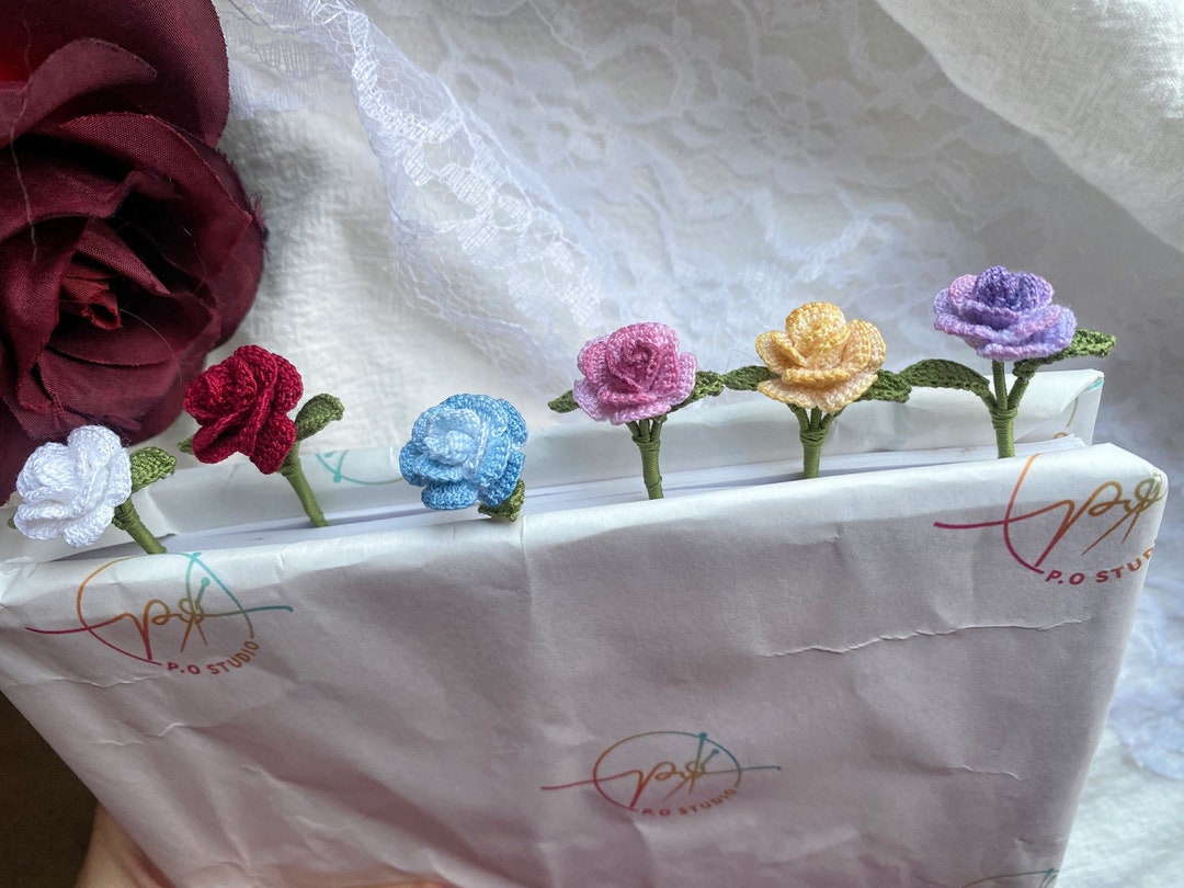 Micro Crochet Rose Bookmark , Crochet Bookmark ,floral Craft, Handmade ...