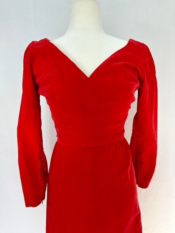 Vintage 1960’s Red Velvet Sweetheart Neckline Mini Dr… - Gem