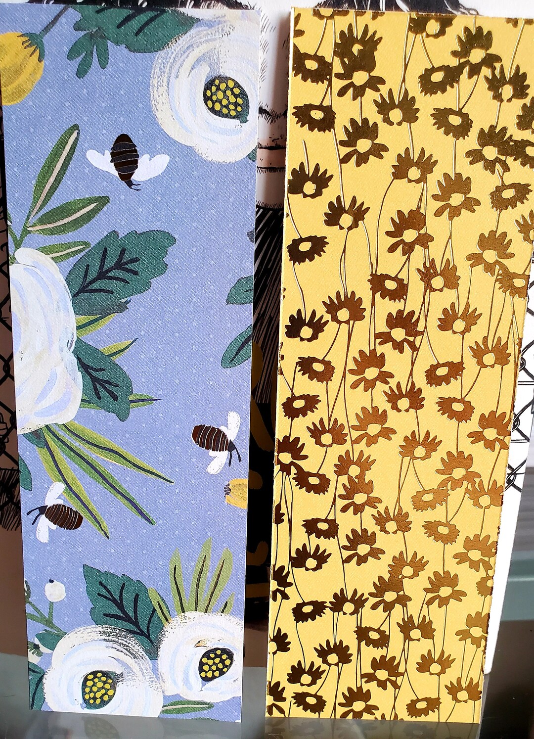 Bee Floral' Handmade Laminated Bookmarks Front and Back - Etsy
