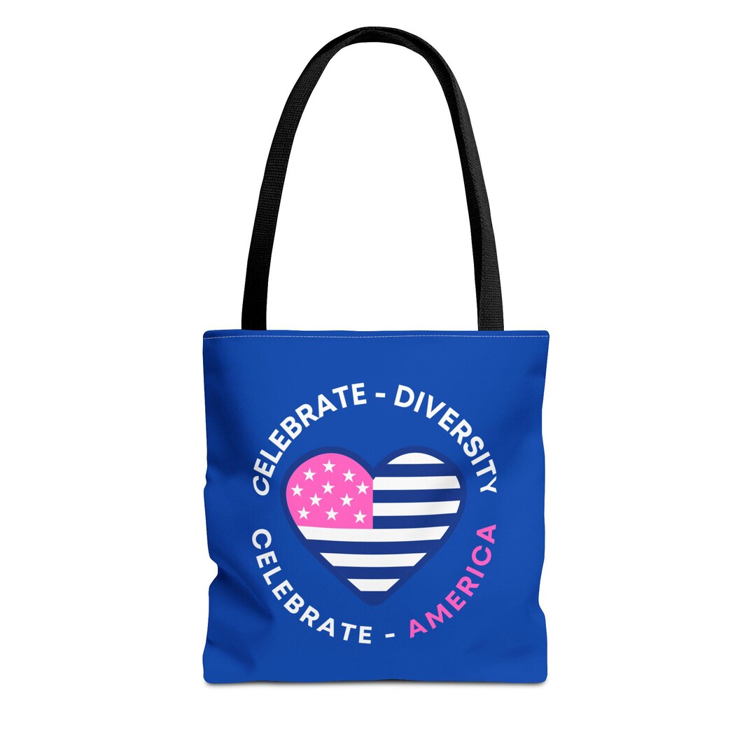 Vibrant Blue Tote Bag With Pink Patriotic Heart Stripes, Bold Unity ...