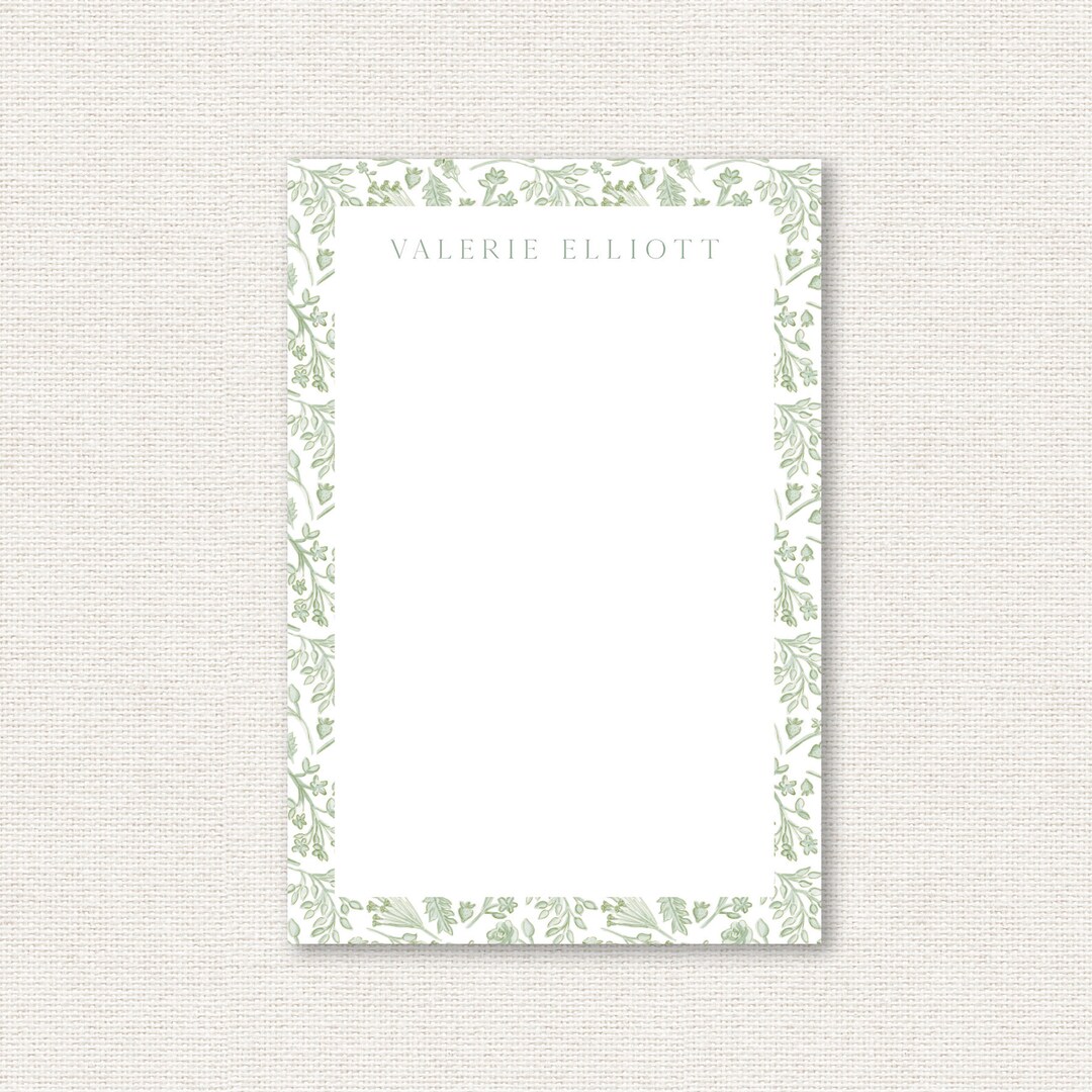 Green Garden Toile Notepad, Custom Notepad, Green Floral Notepad ...