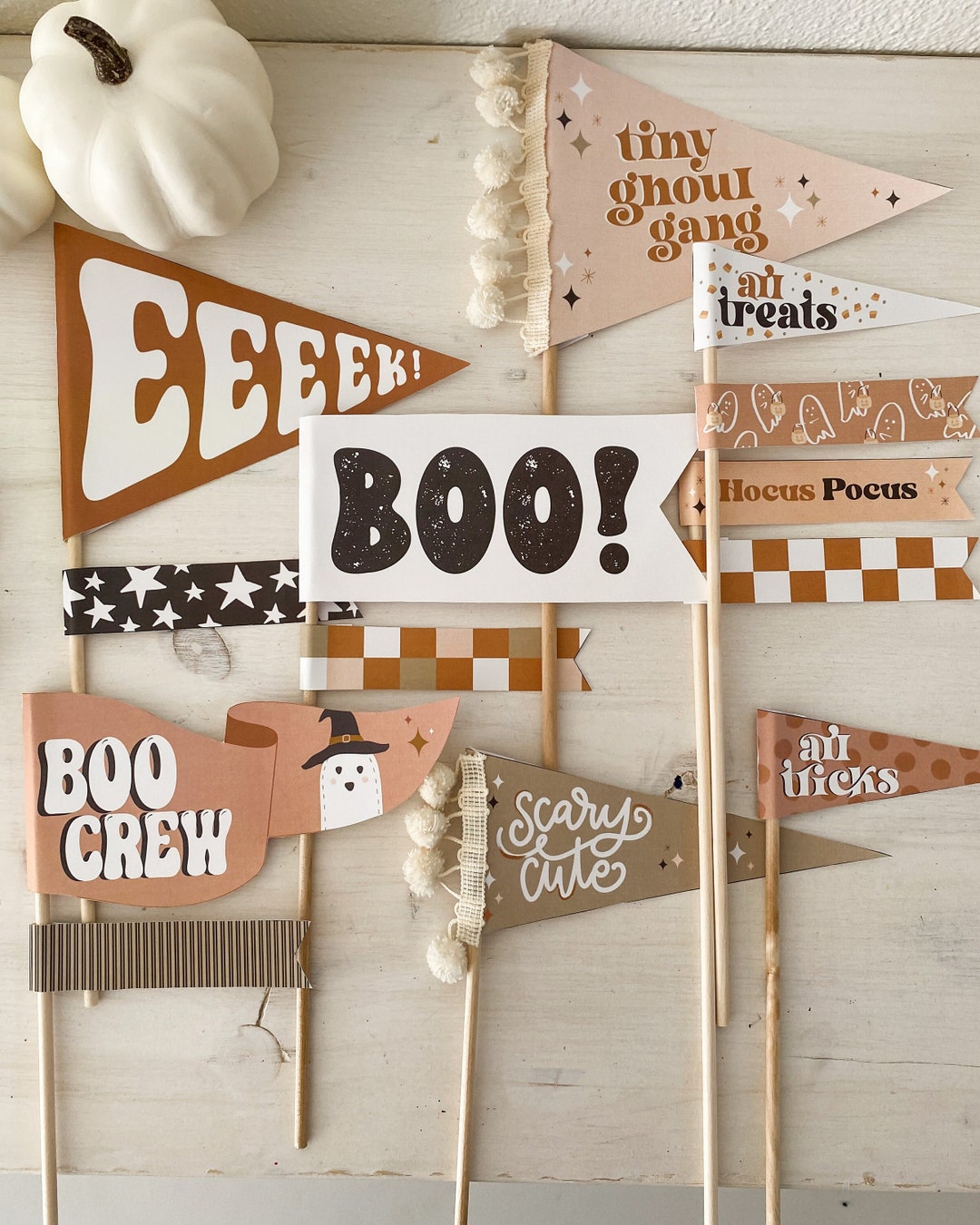 Halloween Pennant Flag Bundle | Neutral Halloween Flags, Boo Basket ...