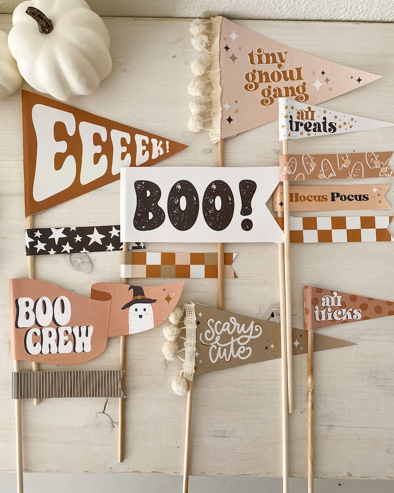 Halloween Pennant Flag Bundle | Neutral Halloween Flags, Boo Basket ...