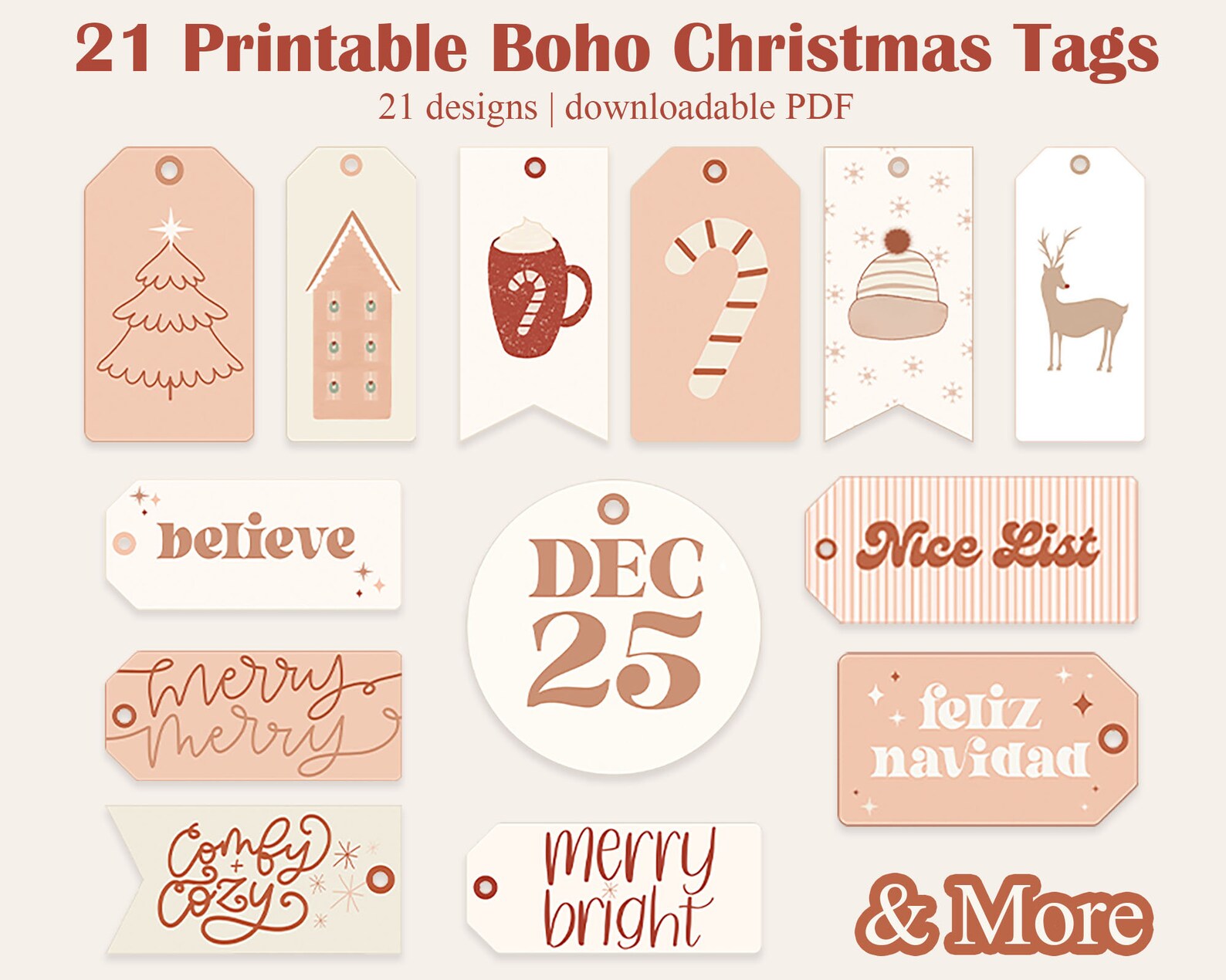 21 Printable Boho Christmas Gift Tags | Christmas Gift Tags, Boho ...