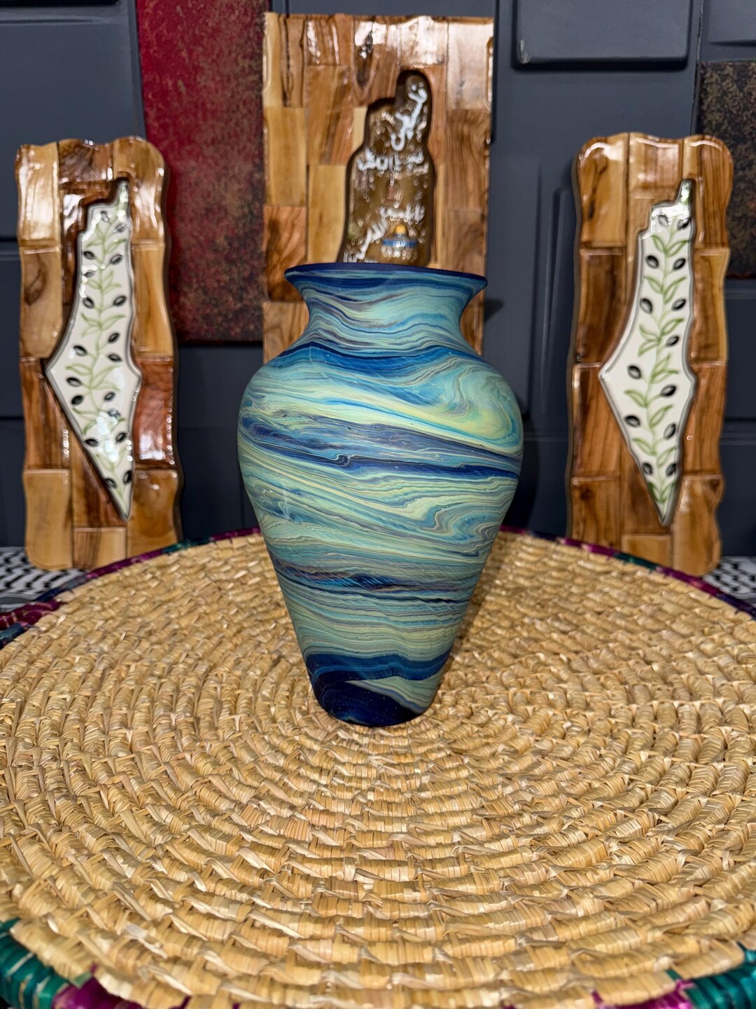 Phoenician Glass Vase Blue Marble Handmade in Palestine - Etsy