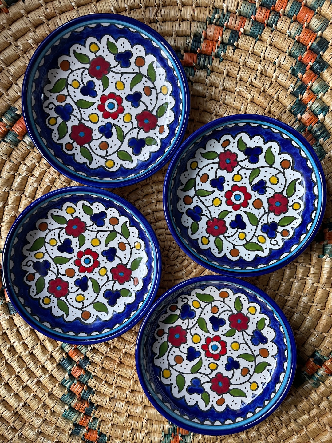 Palestine Pottery Round Flat Edged Plates 13 Cm Set of 4 Ceramic ...