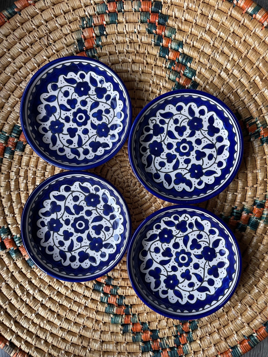 Palestine Pottery Round Flat Edged Plates 13 Cm Set of 4 Ceramic ...