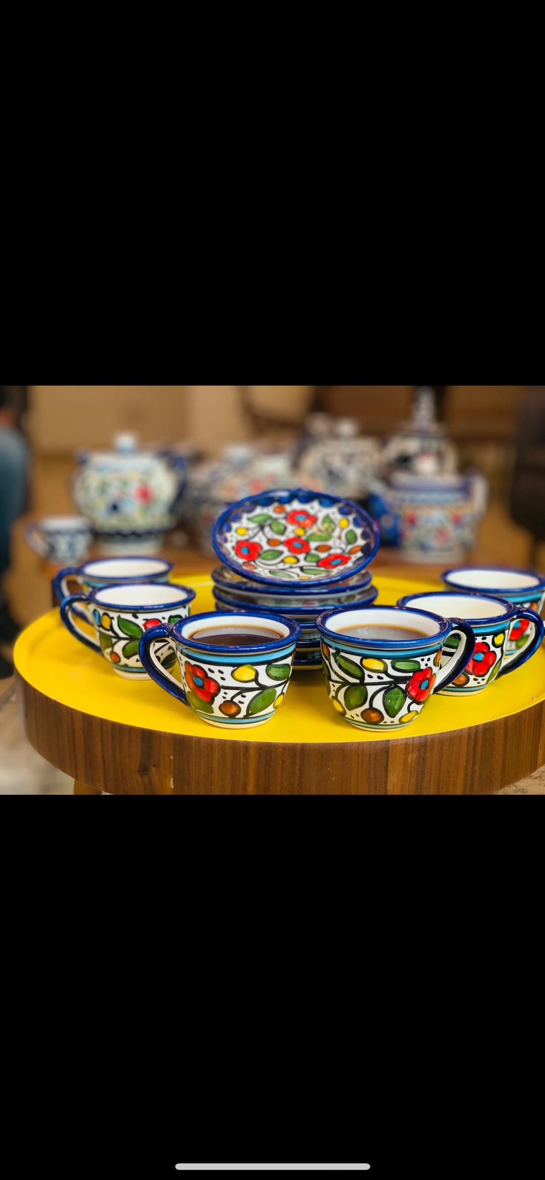 Palestinian Pottery Coffee Cups With Saucers Set of 6 Ceramic Handmade ...