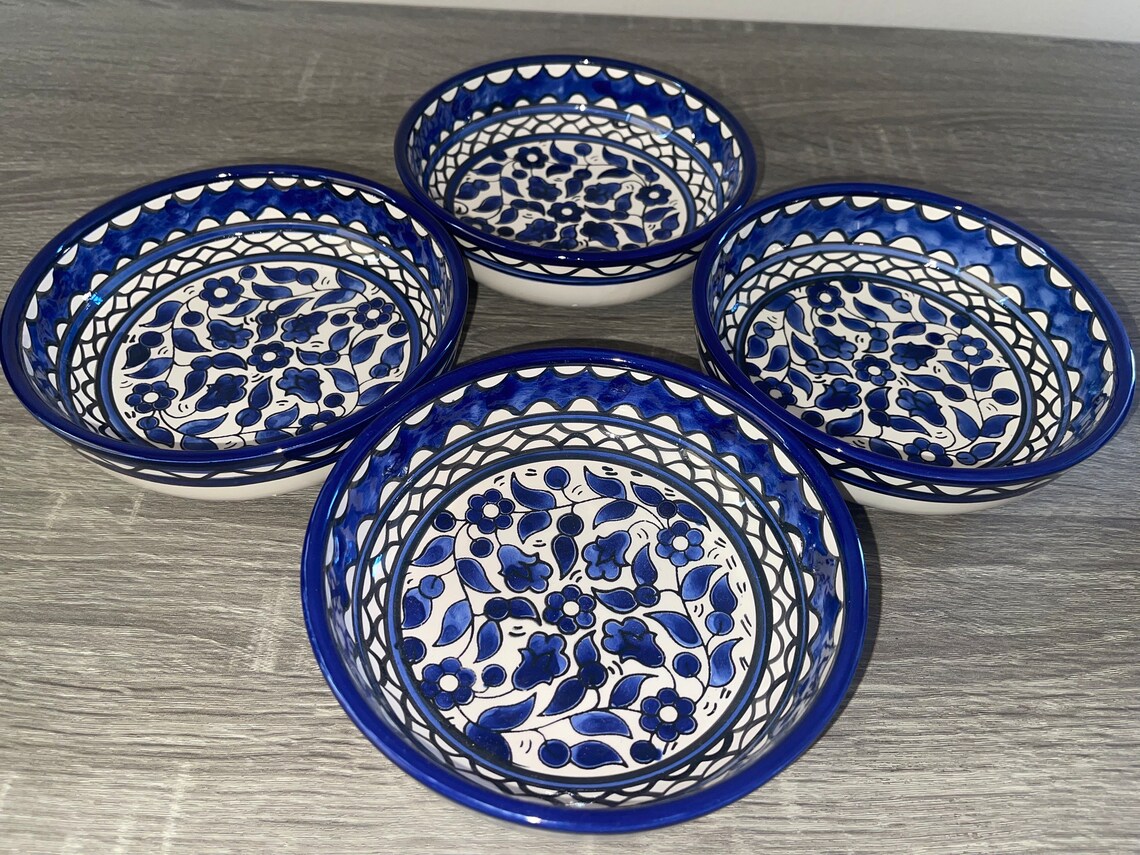 Bowls Flat Style Set of 4 Ceramic Handmade 15 Cm Palestinian Pottery ...