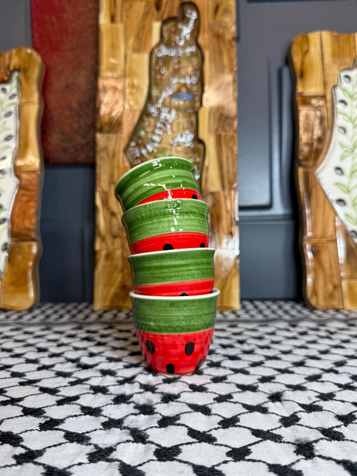 Palestine Kuffiyeh Pottery Coffee Cups Set of 4 Ceramic Handmade in ...