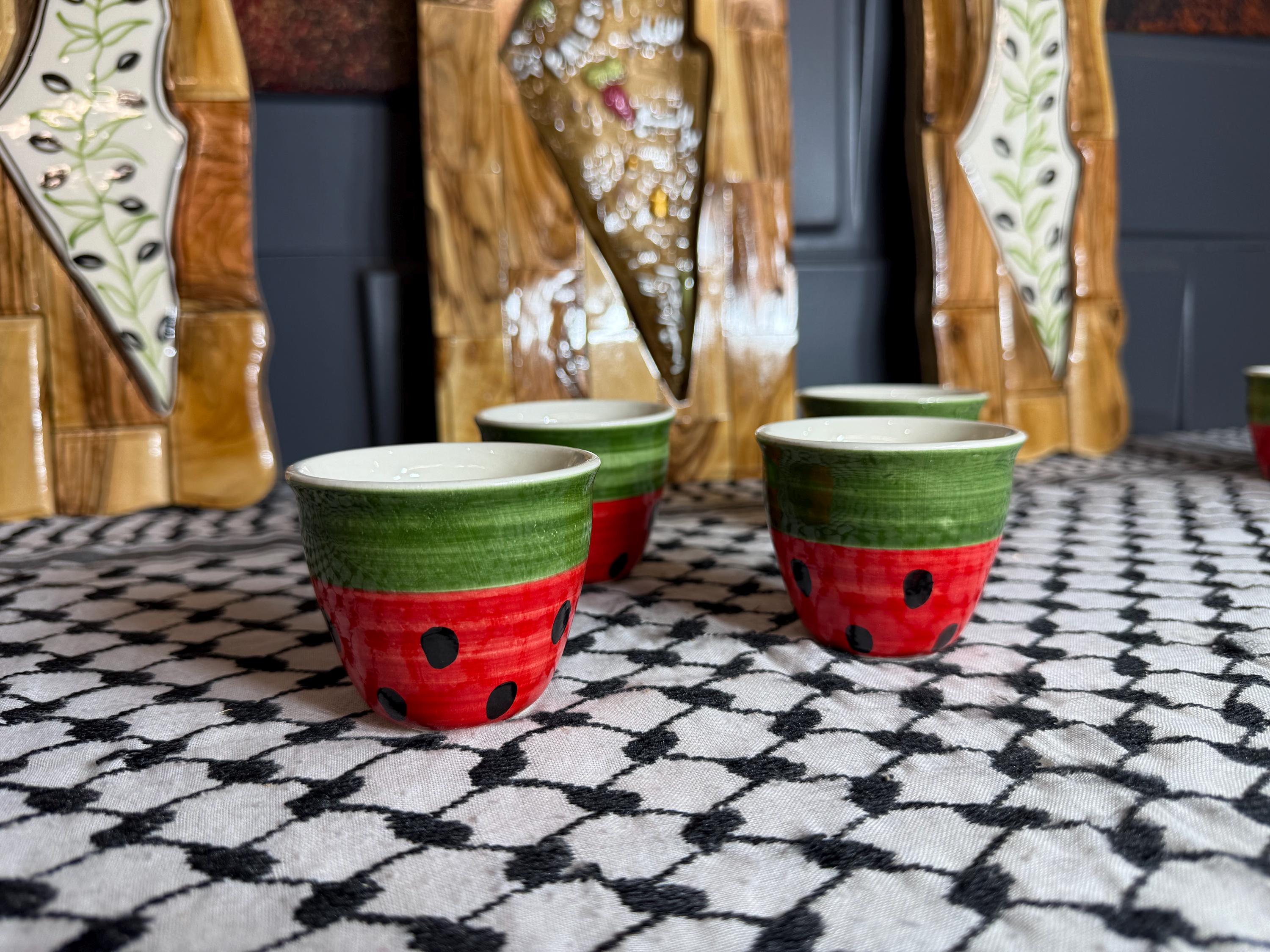 Palestine Kuffiyeh Pottery Coffee Cups Set of 4 Ceramic Handmade in ...