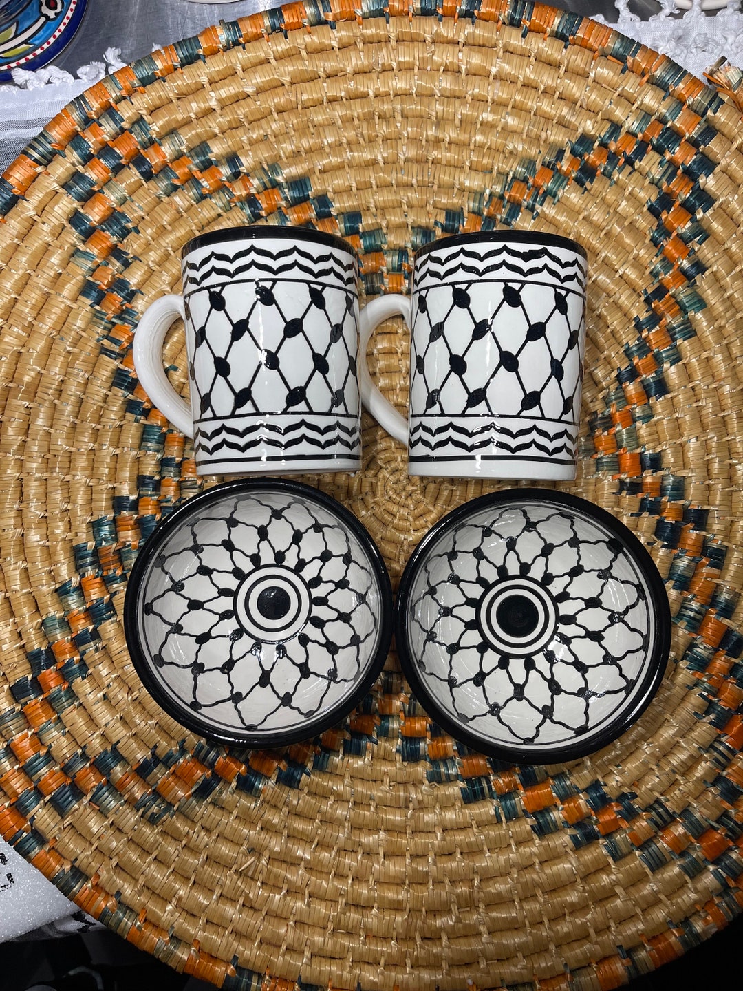 Palestinian Pottery Kuffiyeh Mug and Bowl Set of 2 12oz Mugs and Two ...
