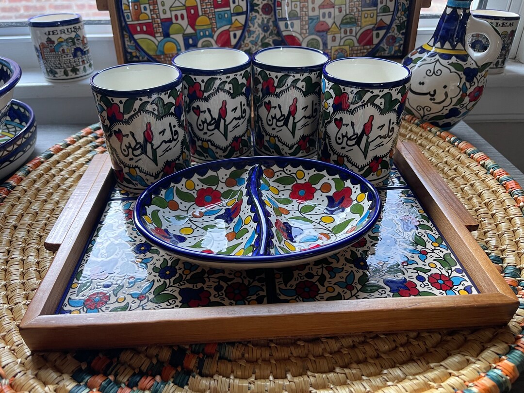 Palestine Pottery Set of Mugs, Tray 30x30, and Divided Plate Ceramic ...