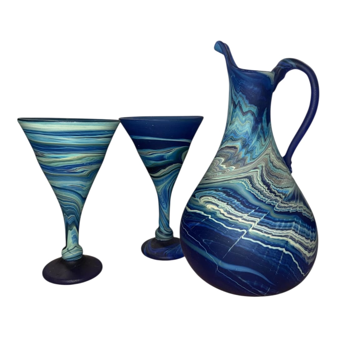 Hand Blown Phoenician Glass || Set of 2 Cups With Jug || Luxurious ...