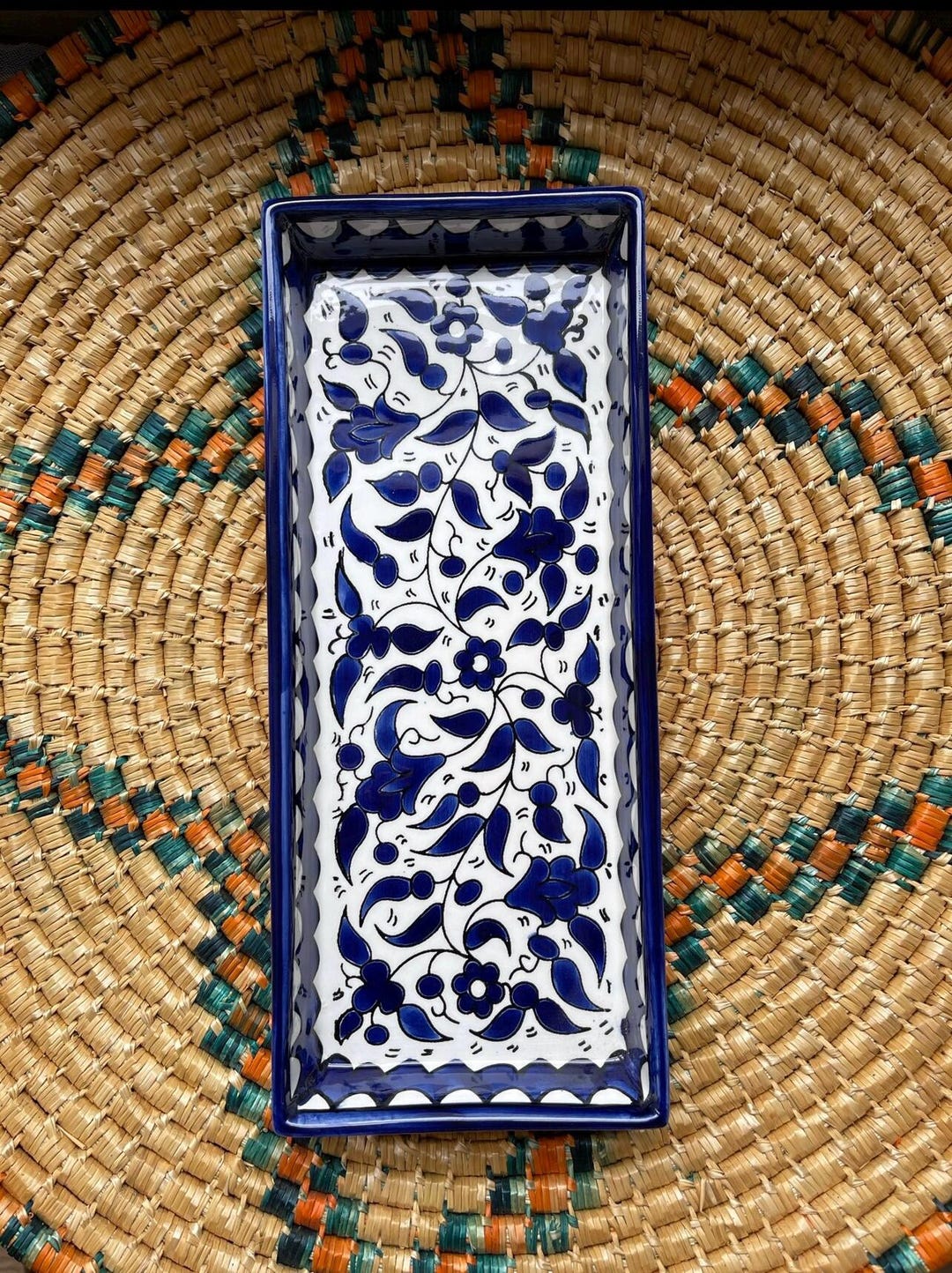 Palestinian Pottery Rectangular Serving Platter 32x14 Cm Handmade in ...