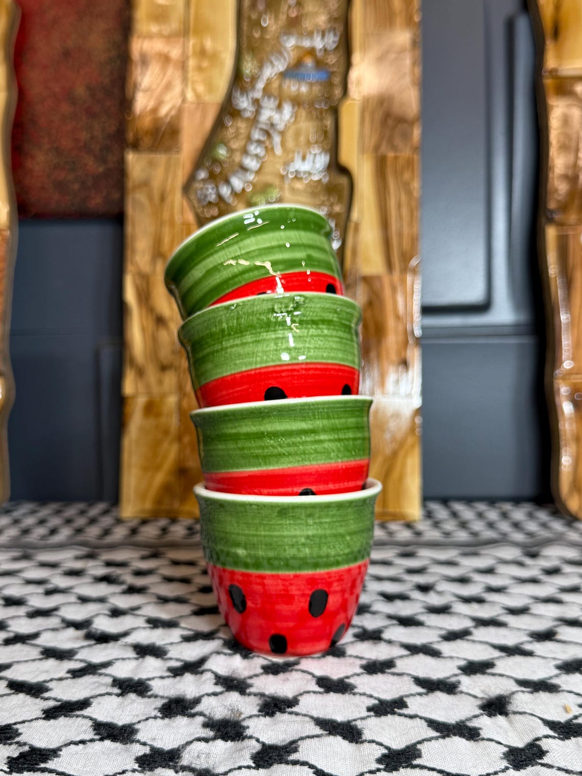 Palestine Kuffiyeh Pottery Coffee Cups Set of 4 Ceramic Handmade in ...