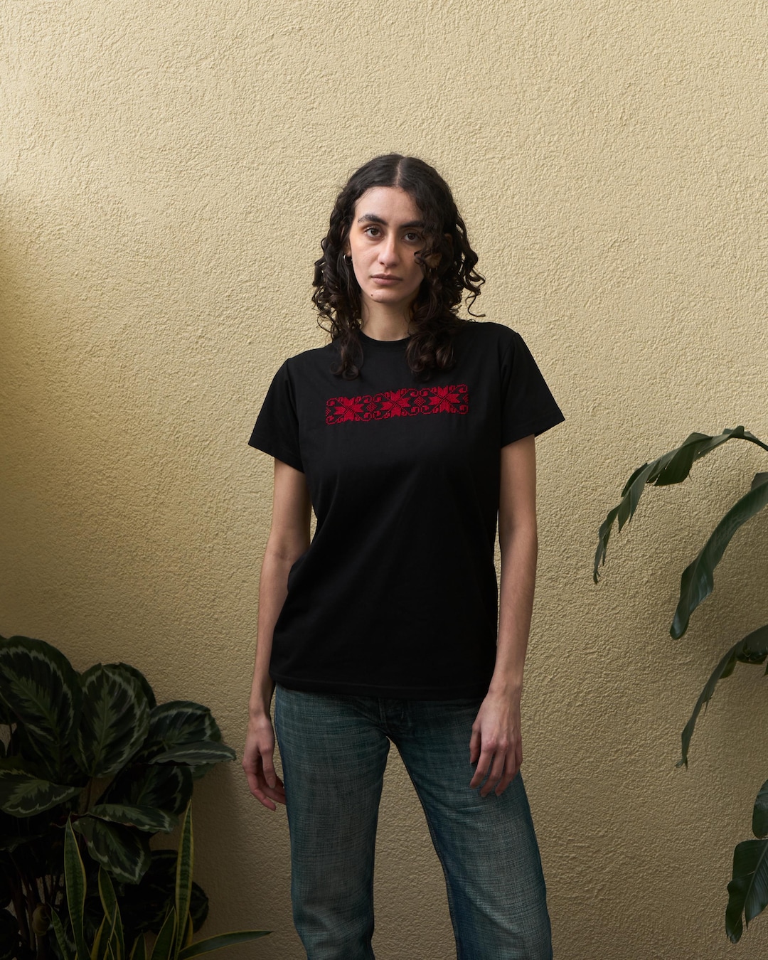 Boqaa T-shirt || Red Hand Stitched on Black || Palestinian Embroidery ...