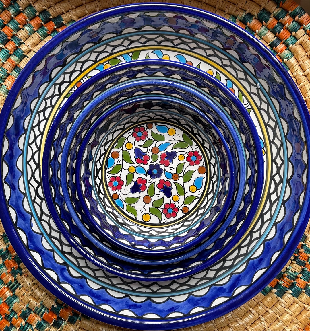Palestinian Pottery | Flat Serving Bowls | Set of 3 | Ceramic Handmade ...