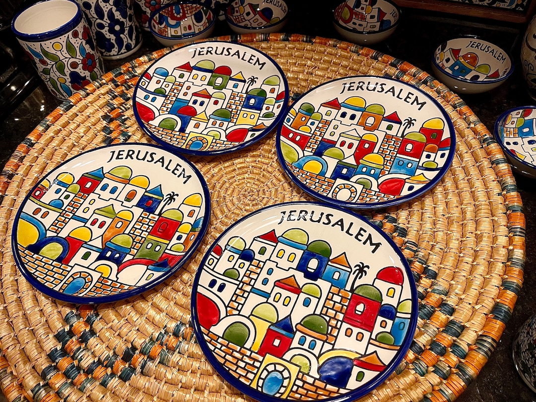 Palestine Pottery Set of 4 Handmade Ceramic Dessert Plates Jerusalem ...