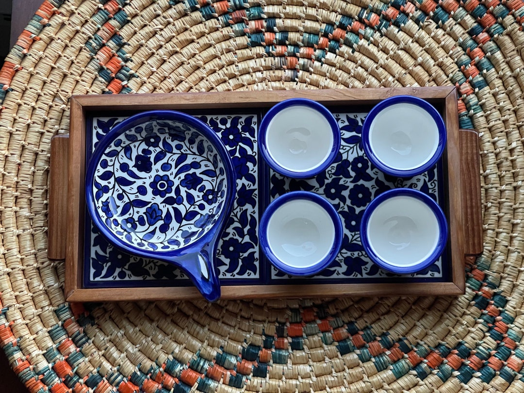 Palestinina Coffee Cups Set of 4 With a Pan Plate and Tray 30x15 Cm ...
