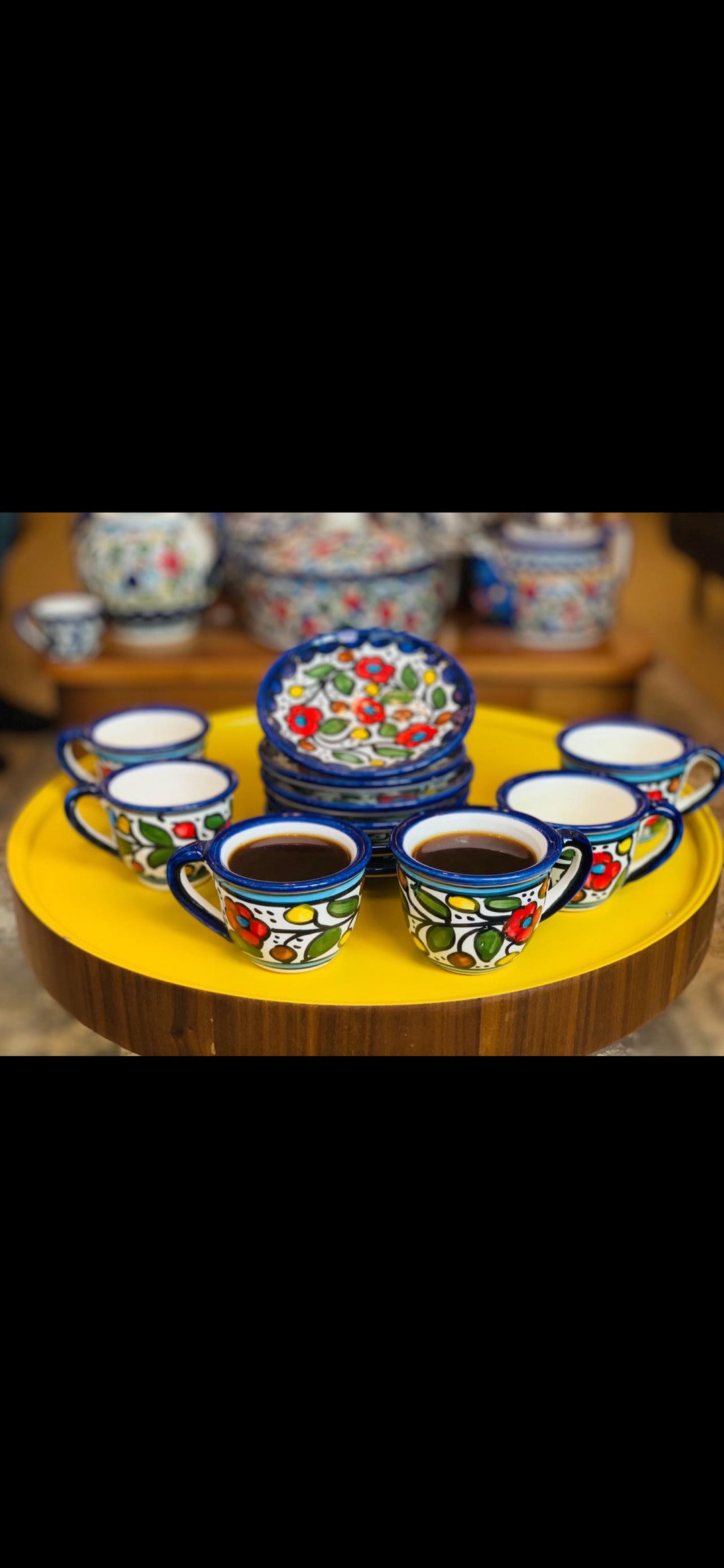 Palestinian Pottery Coffee Cups With Saucers Set of 6 Ceramic Handmade ...