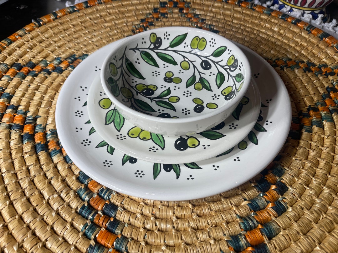 Palestinian Pottery Set of Two Plates and One Bowl Olive Branch ...