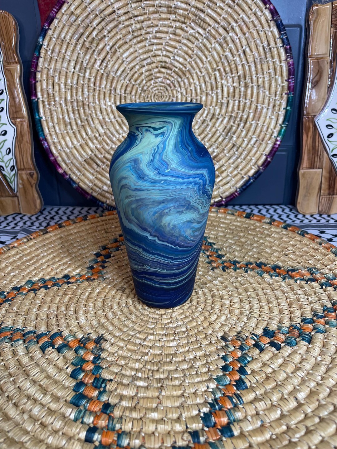 Phoenician Blown Glass Vase Blue Marble Handmade in Palestine - Etsy