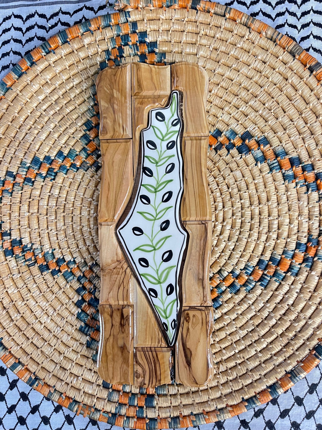 Palestine Art Olivewood Framed Map Wall Decor 15x6 Inch Ceramic ...