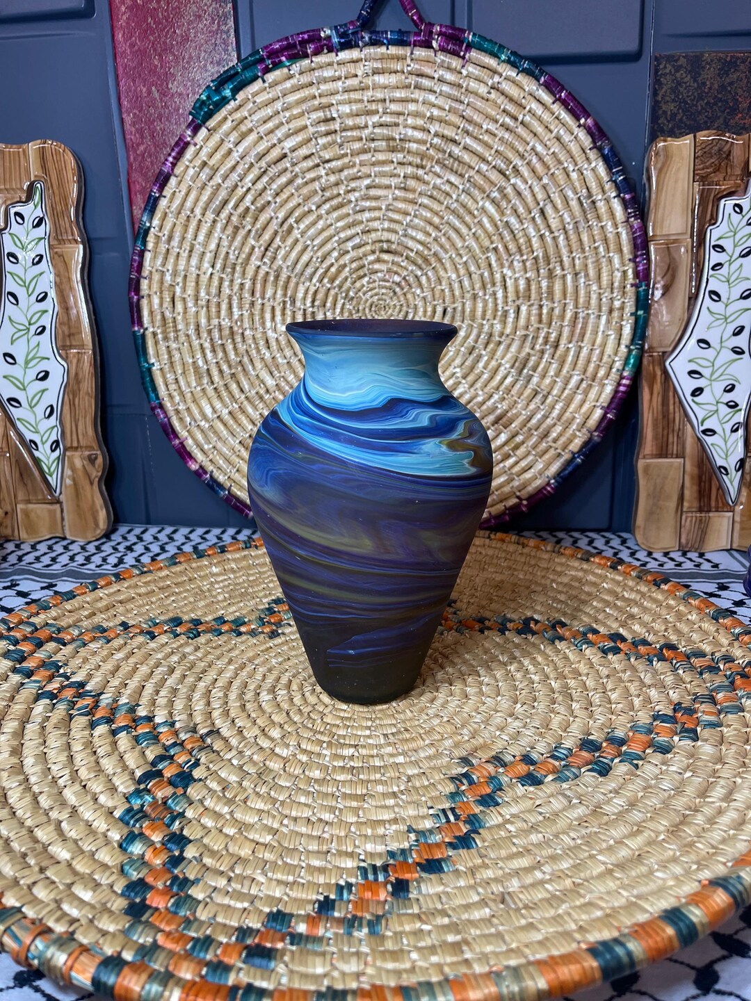 Phoenician Glass Vase Blue Marble Handmade in Palestine - Etsy