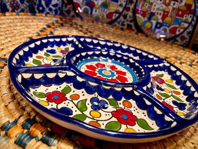 Palestine Pottery Divided Plate 23 Cm Ceramic Handmade and Hand Painted ...
